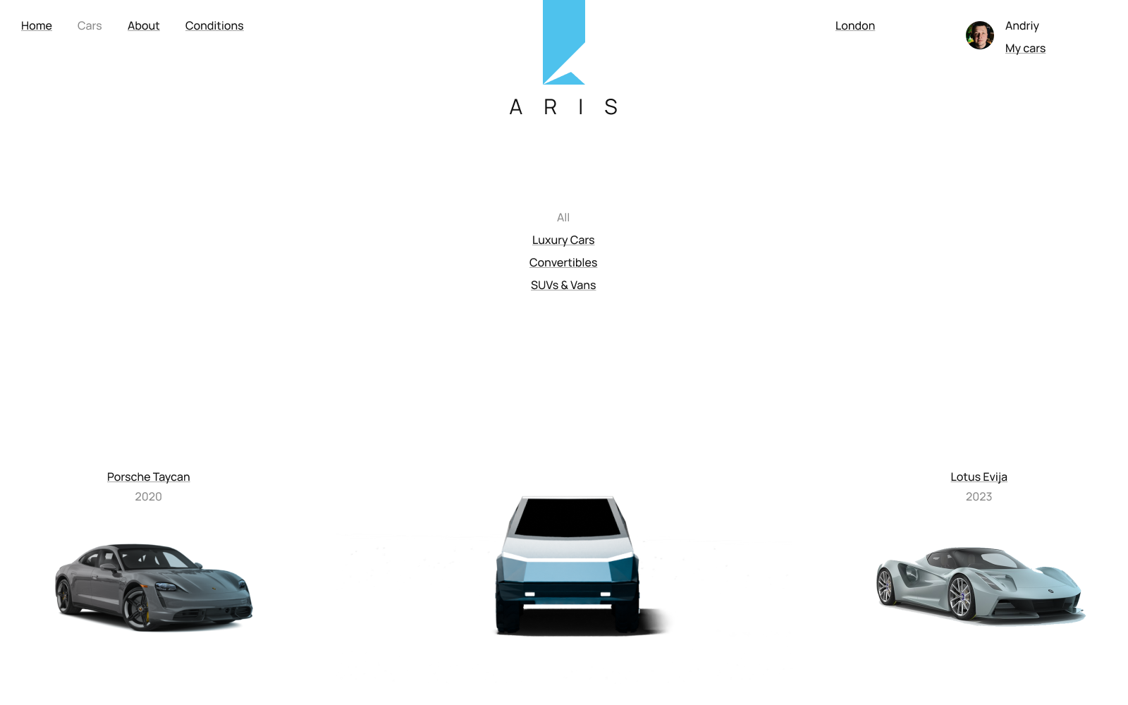 Aris Electric Supercar Rental Website by Andrii Bachynskyi on Dribbble