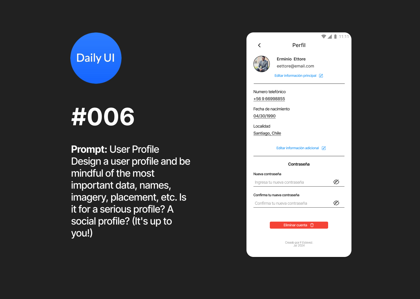 Profile design by Francisco Estévez on Dribbble