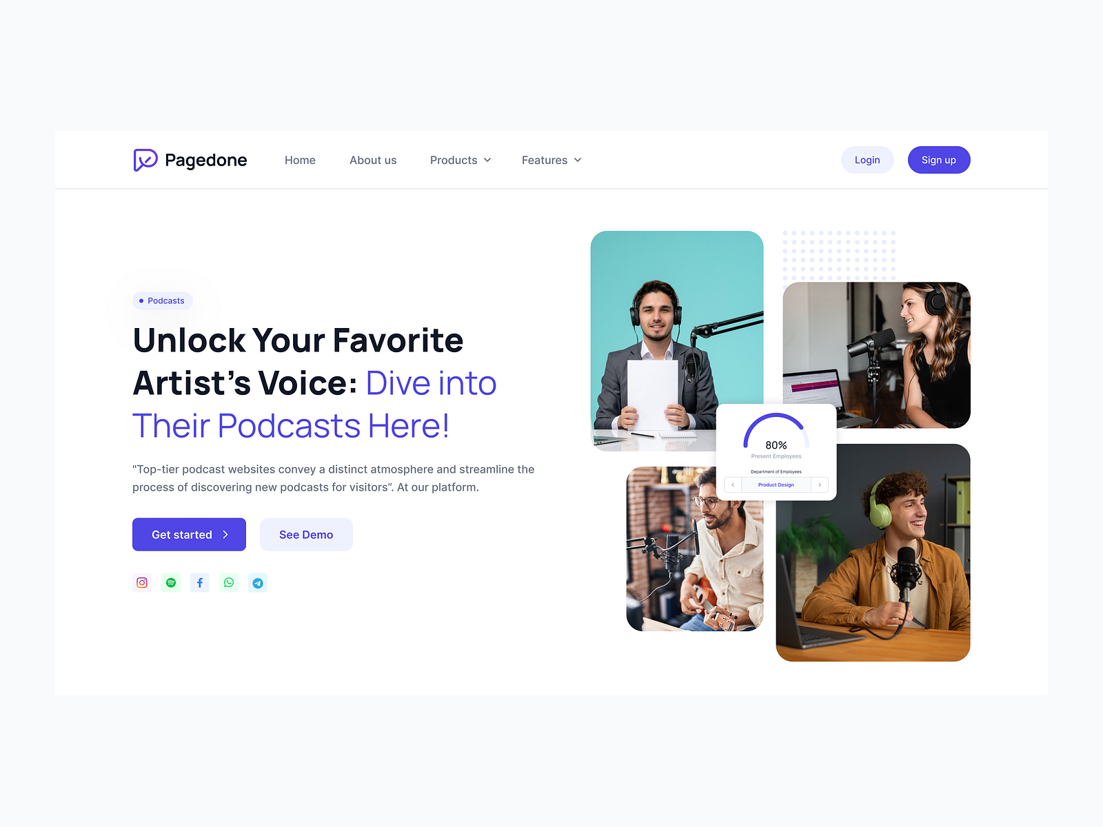 Horizontal Hero Section With Image Grid And Social Icons by Pagedone on ...