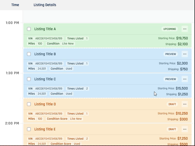 Auction Schedule Re-ordering Interaction by Pralie Dutzel on Dribbble