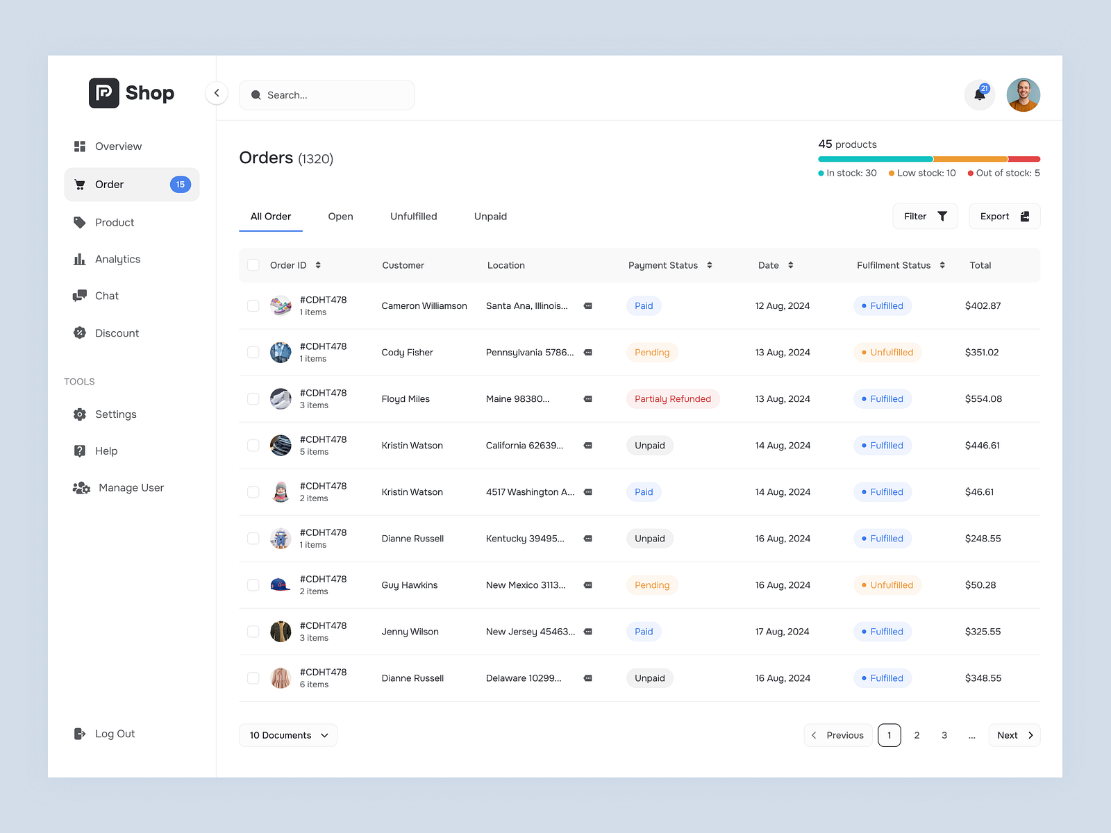 Order Page_E-commerce Dashboard by Tanbir Ahmed on Dribbble
