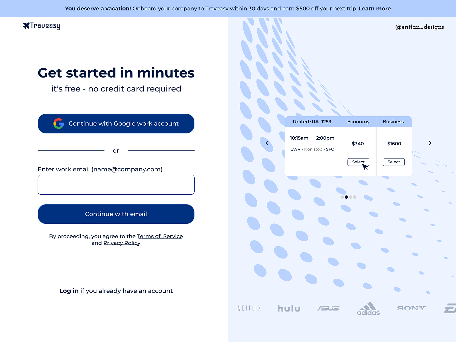 Signup page for a website by Enitan Akin-James on Dribbble