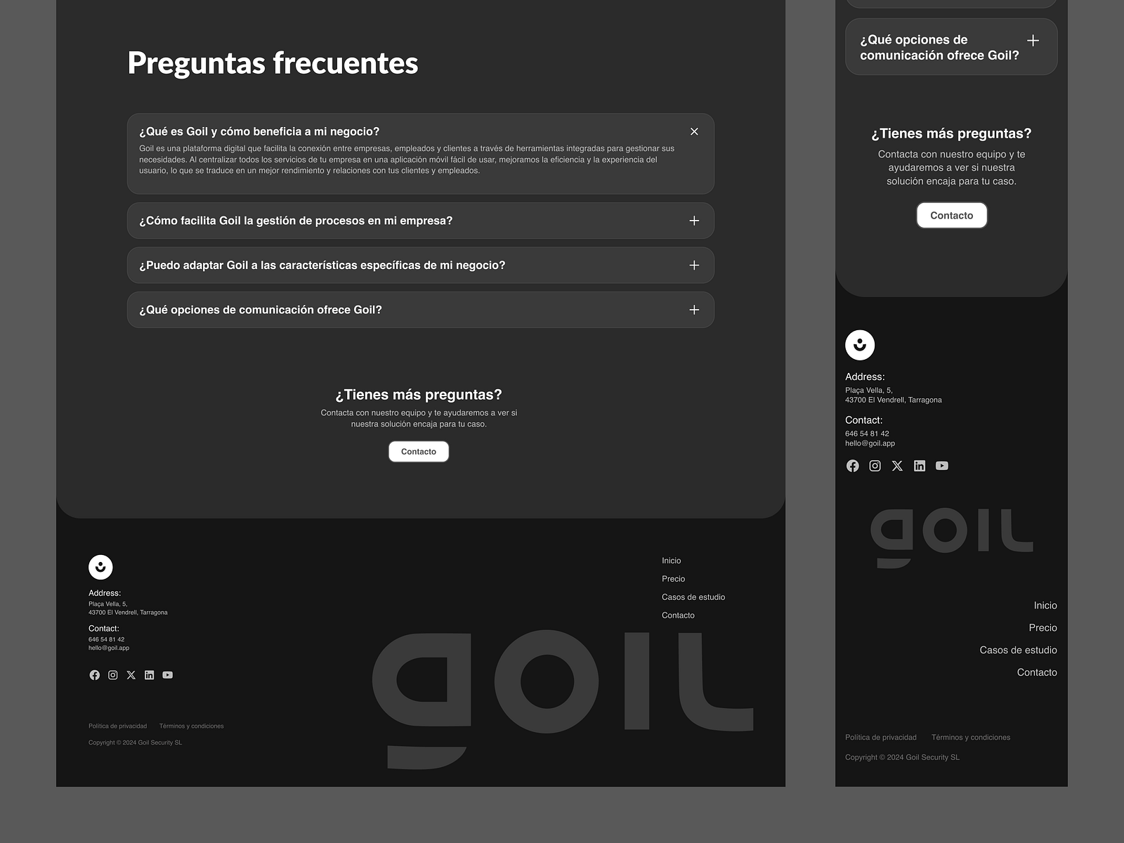 Goil Landing page - FaQ & Footer by Felipe Cardona on Dribbble