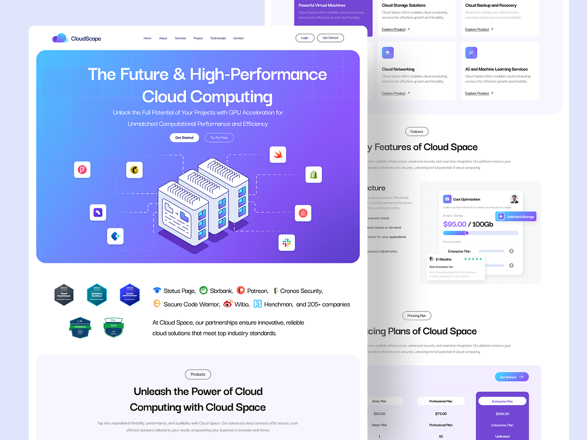 CloudScape- Cloud Computing Landing Page by Vektora UIUX on Dribbble