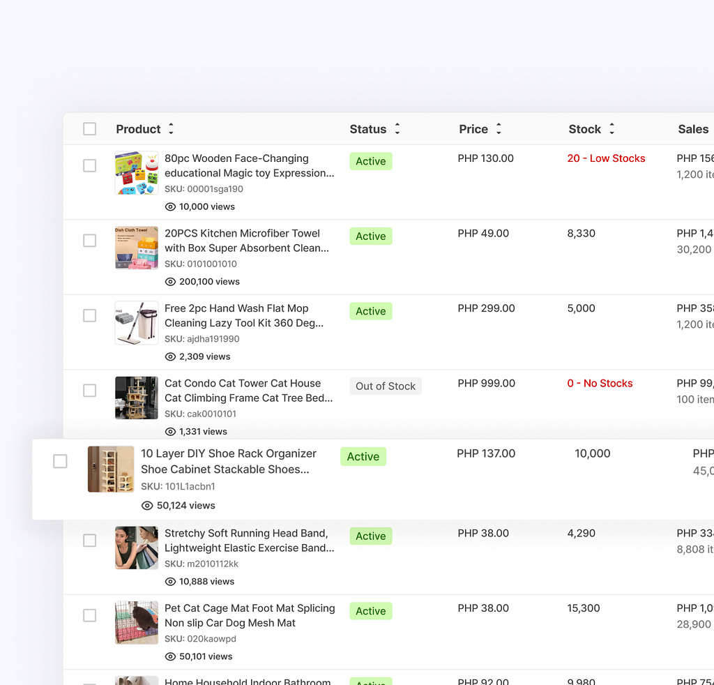 Seller Dashboard Table by Elaine Cervania on Dribbble