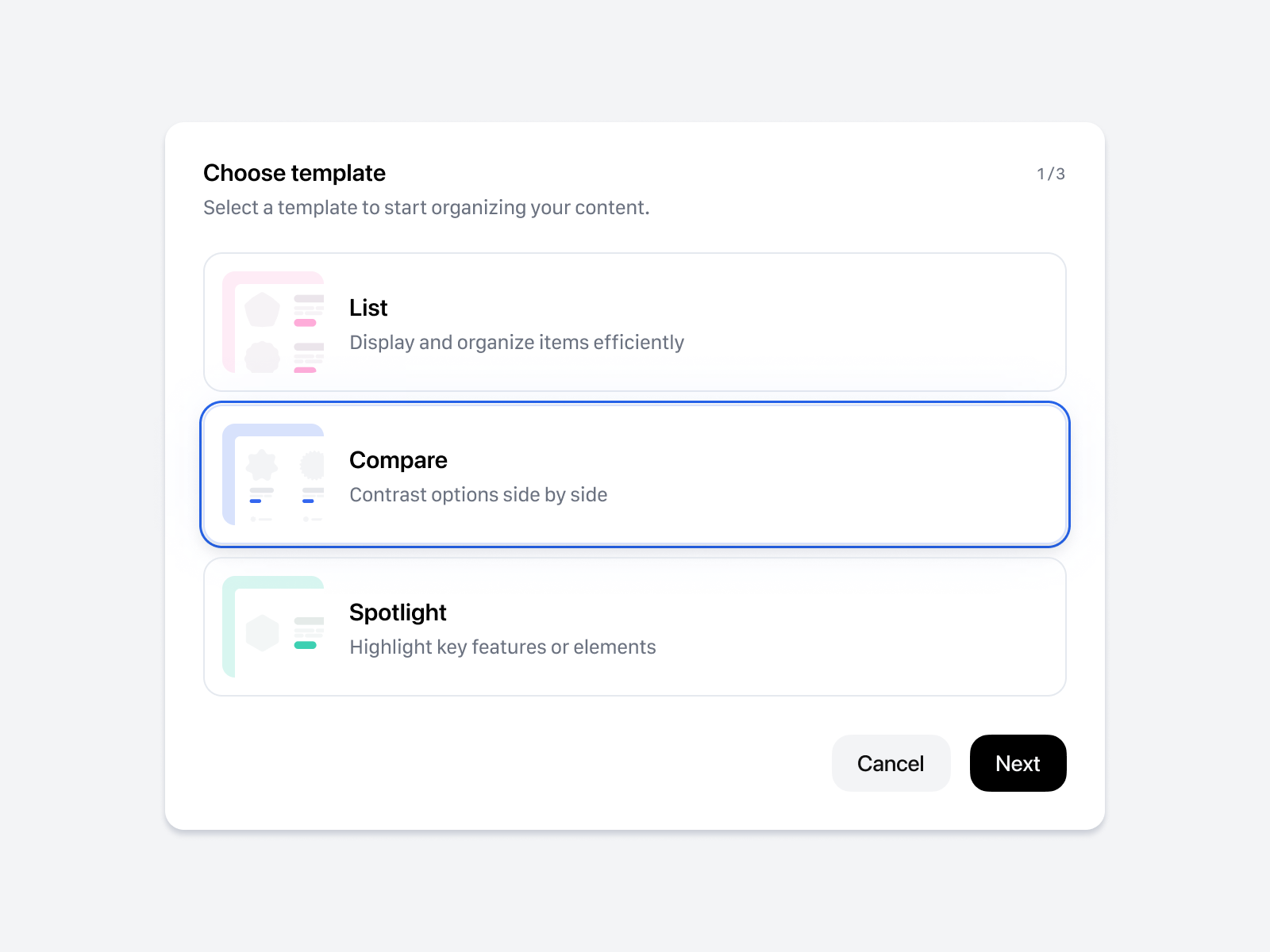 Choose template modal by George on Dribbble