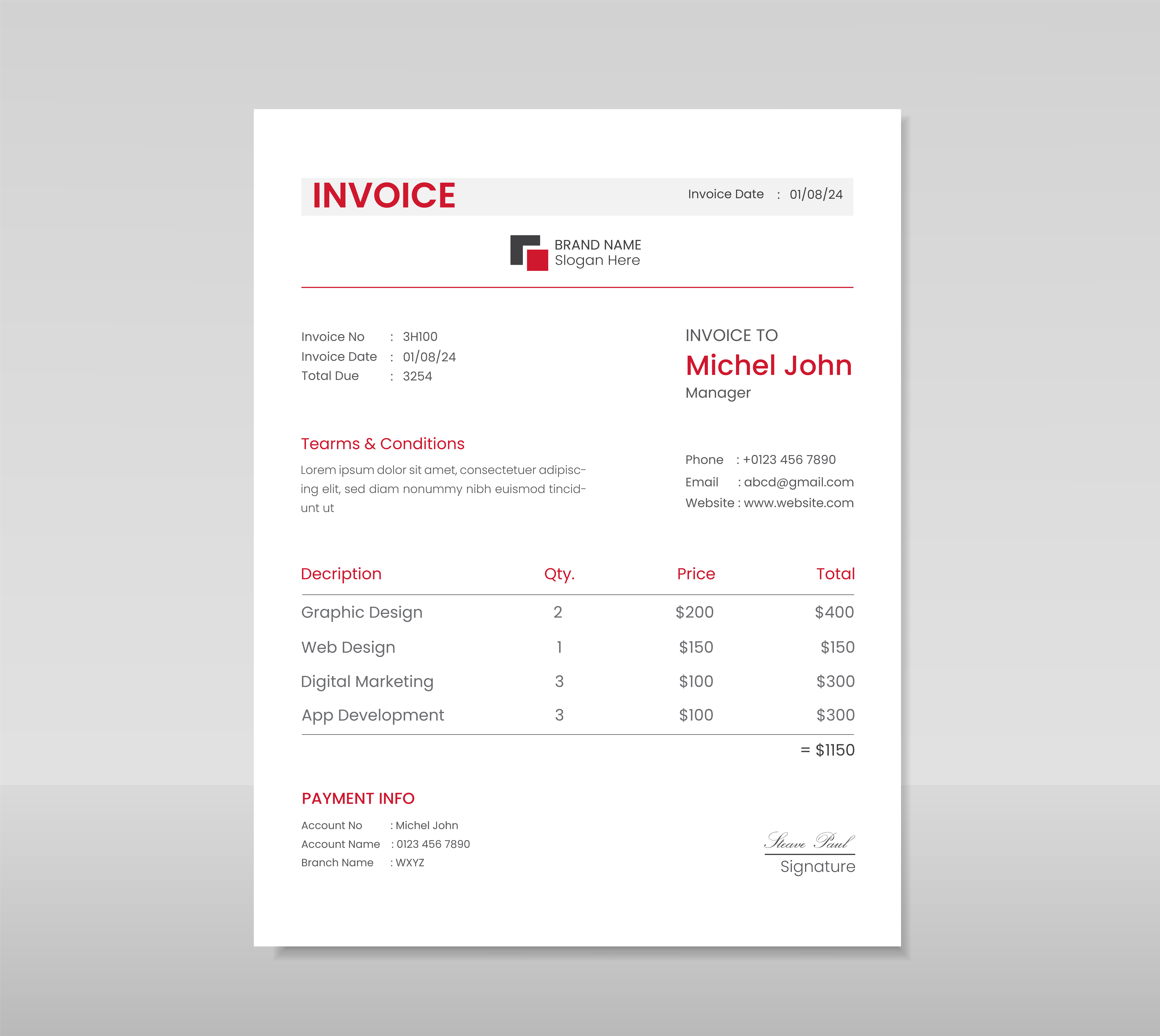 Invoice Design Template designs, themes, templates and downloadable ...