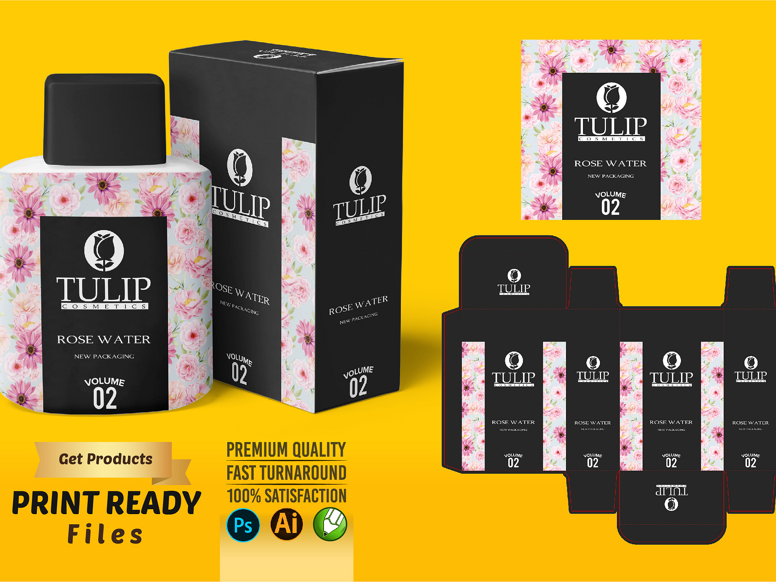 Tulip Rose Water Packaging Box Design & Label with Die-Cut by Abdul ...