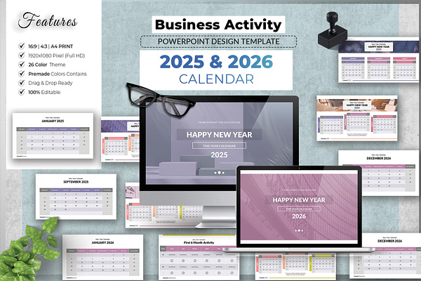 2025 and 2026 Business Activity Calendar PowerPoint Template by MUST ...