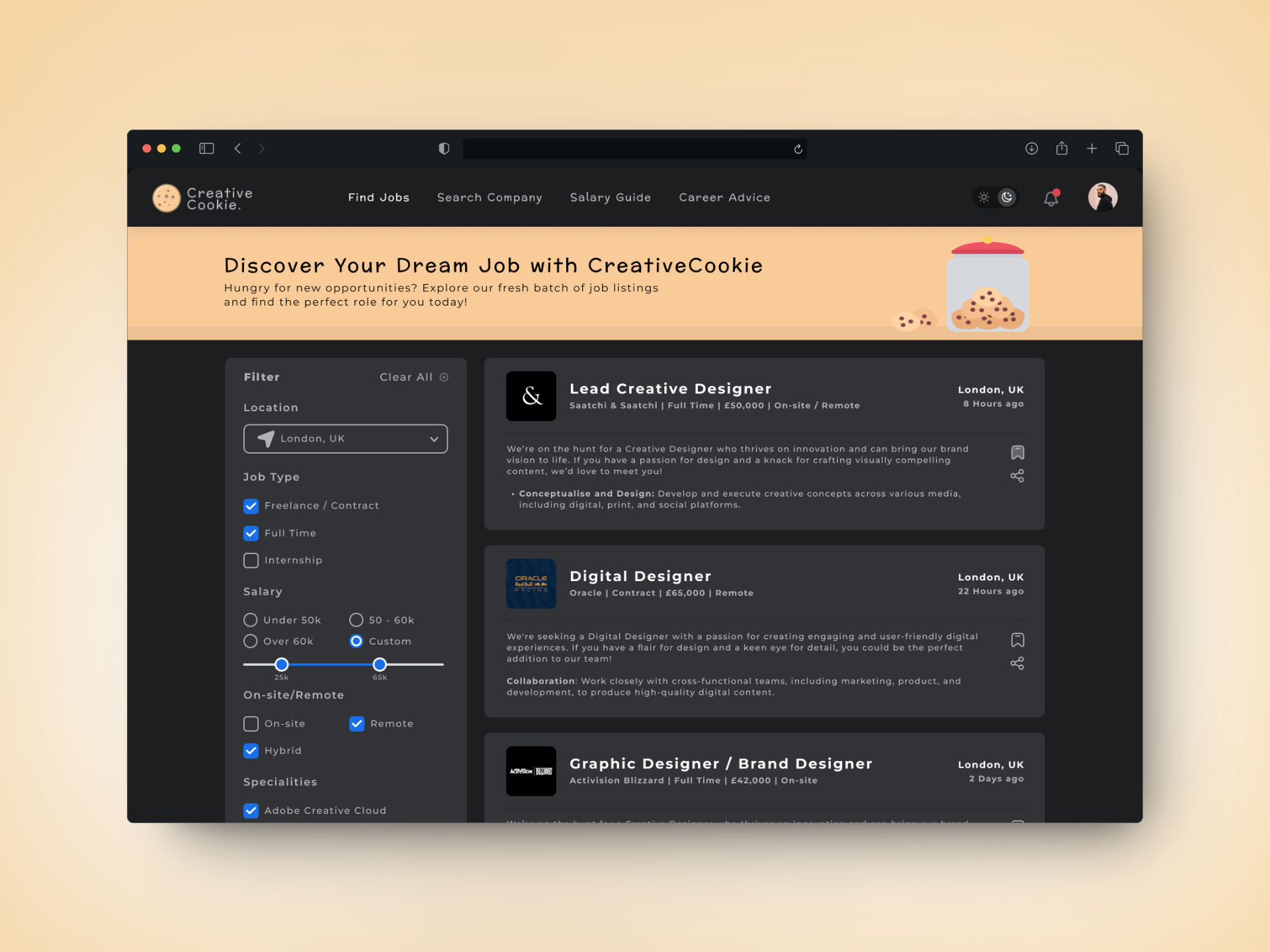 Job Postings UI | Light & Dark Mode Toggle by Dylan Perry on Dribbble