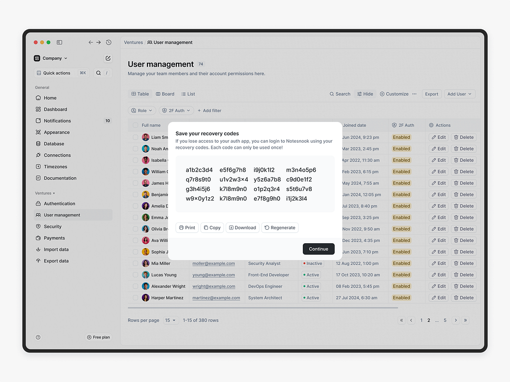 Recovery codes | Auth app by Dmitry Sergushkin on Dribbble