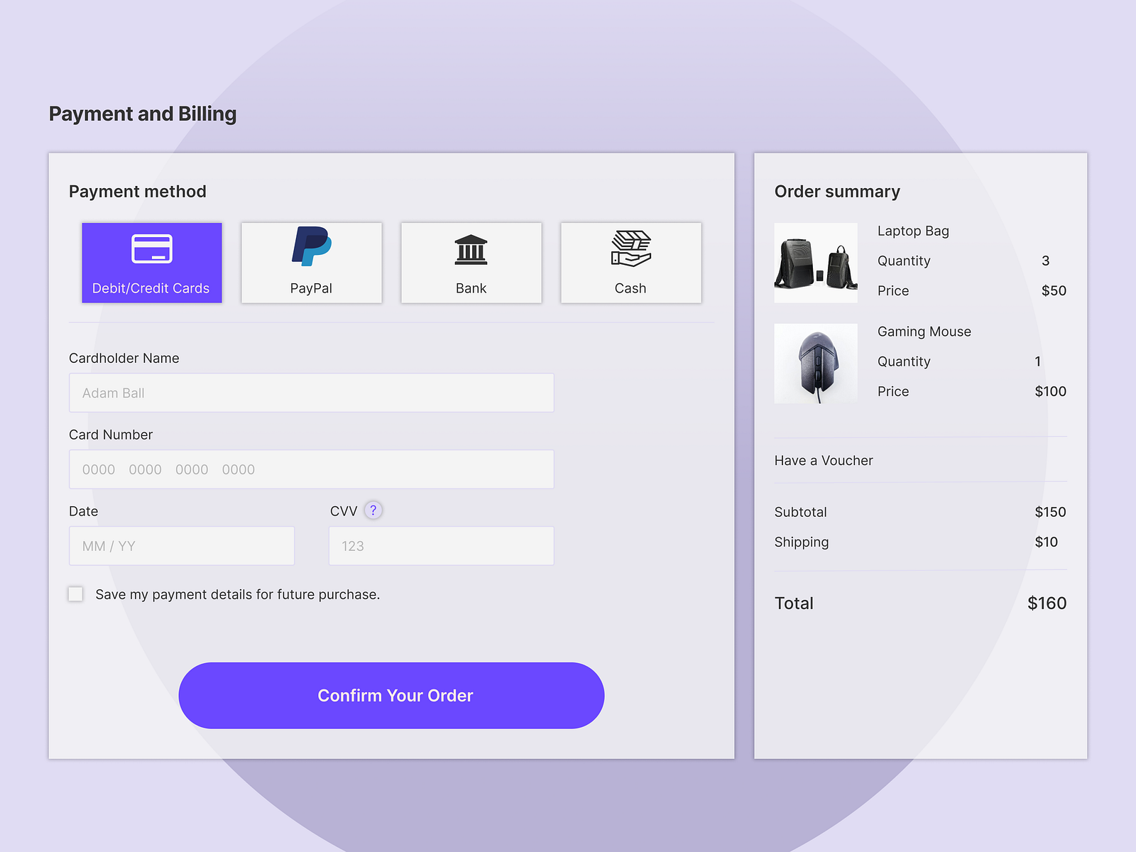 Credit Card Checkout Form UI Design by Bishal Bhatt on Dribbble