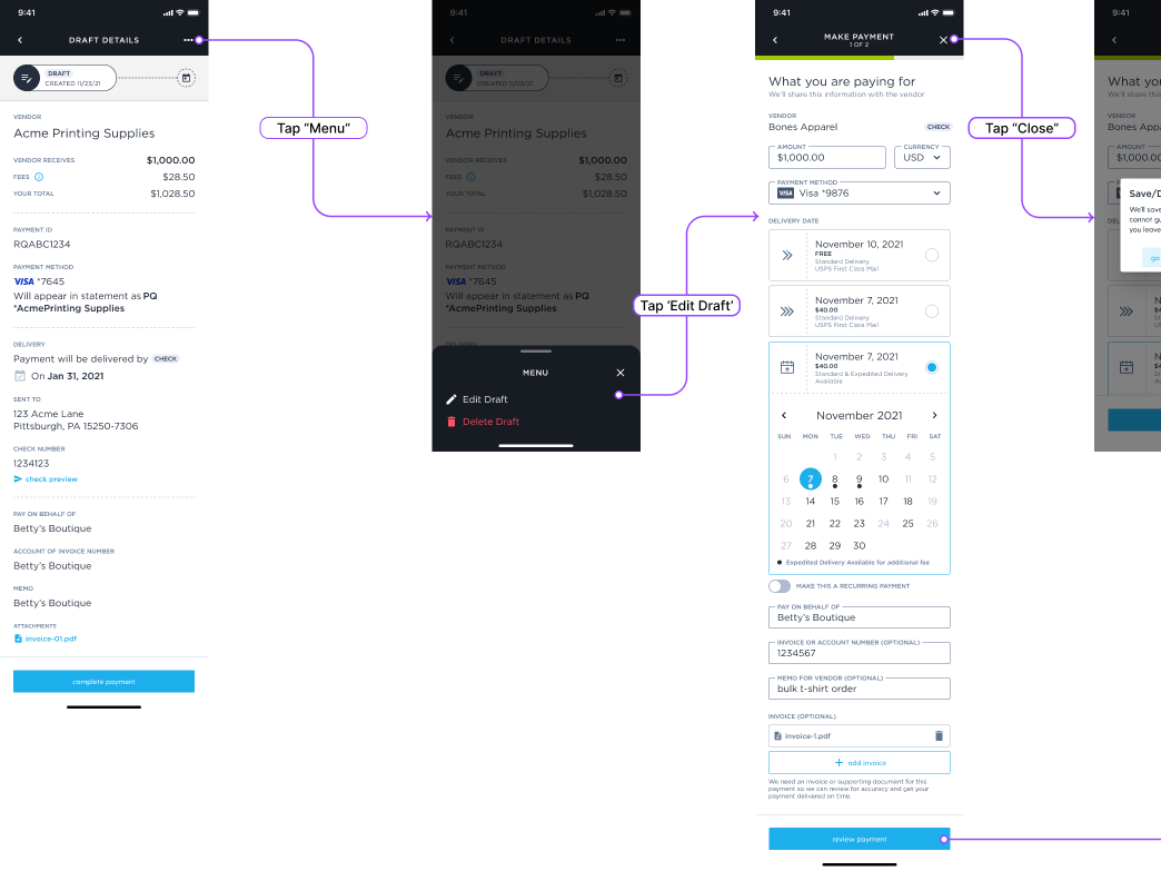 FinTech App - Save Draft User Flow by Shelly Rolandson on Dribbble