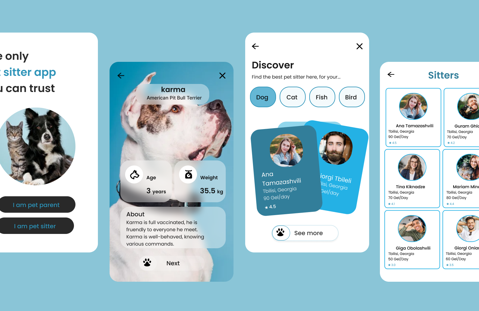 Pet Sitting App Design by Lana Avaliani on Dribbble