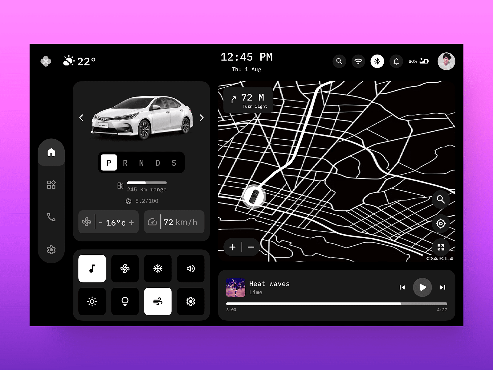 A car dashboard screen by Rohit Rawat on Dribbble