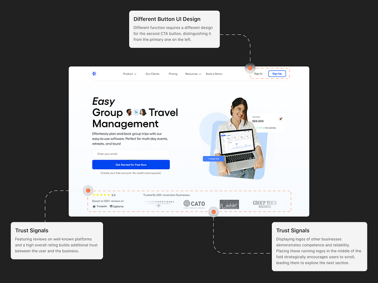 Travel Management Software — Hero Section UX/UI Redesign by Vero Here ...