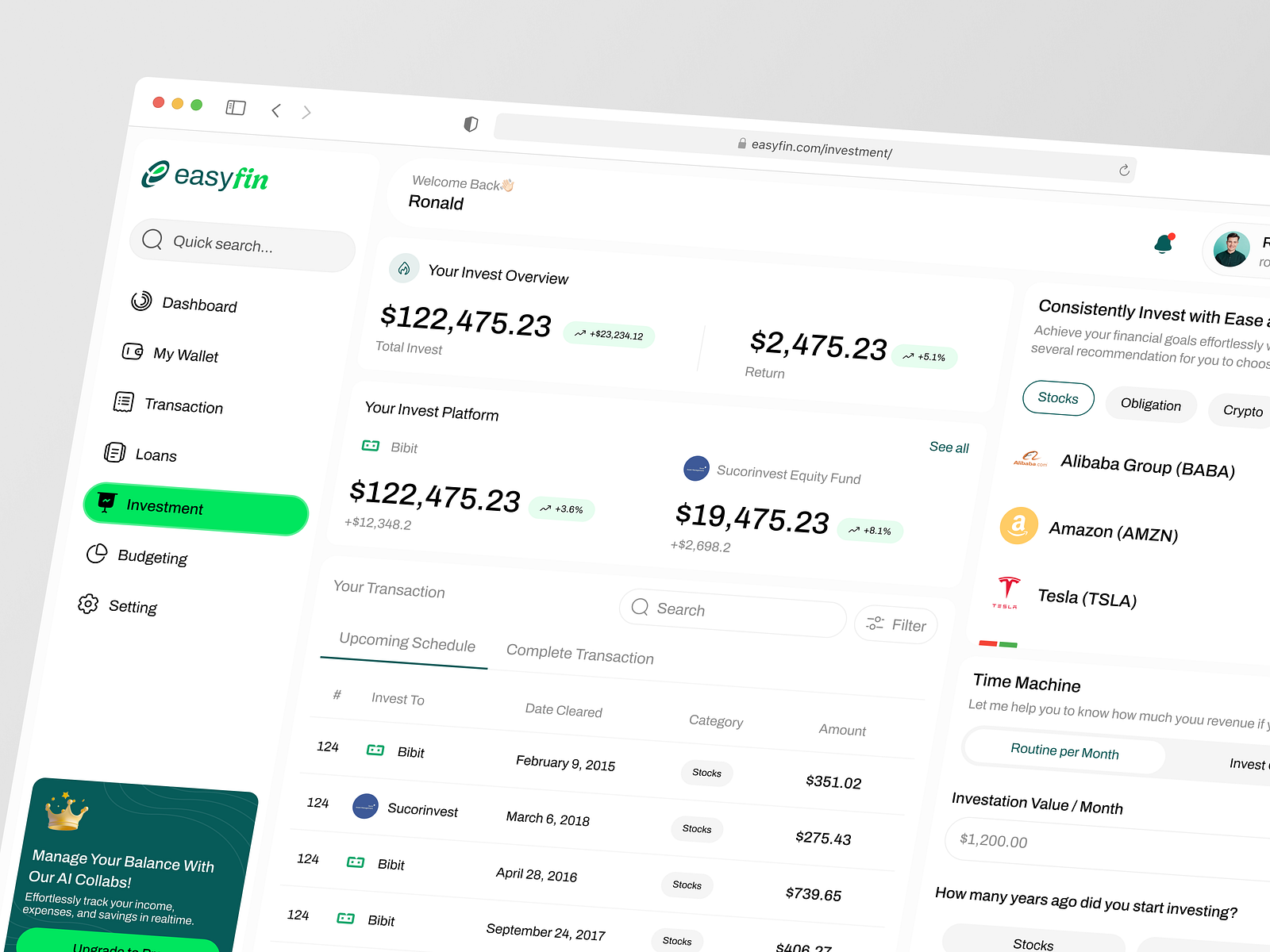 EasyFin - Finance Dashboard [Investment Page] by Ryan Indra for Semusim Visual on Dribbble