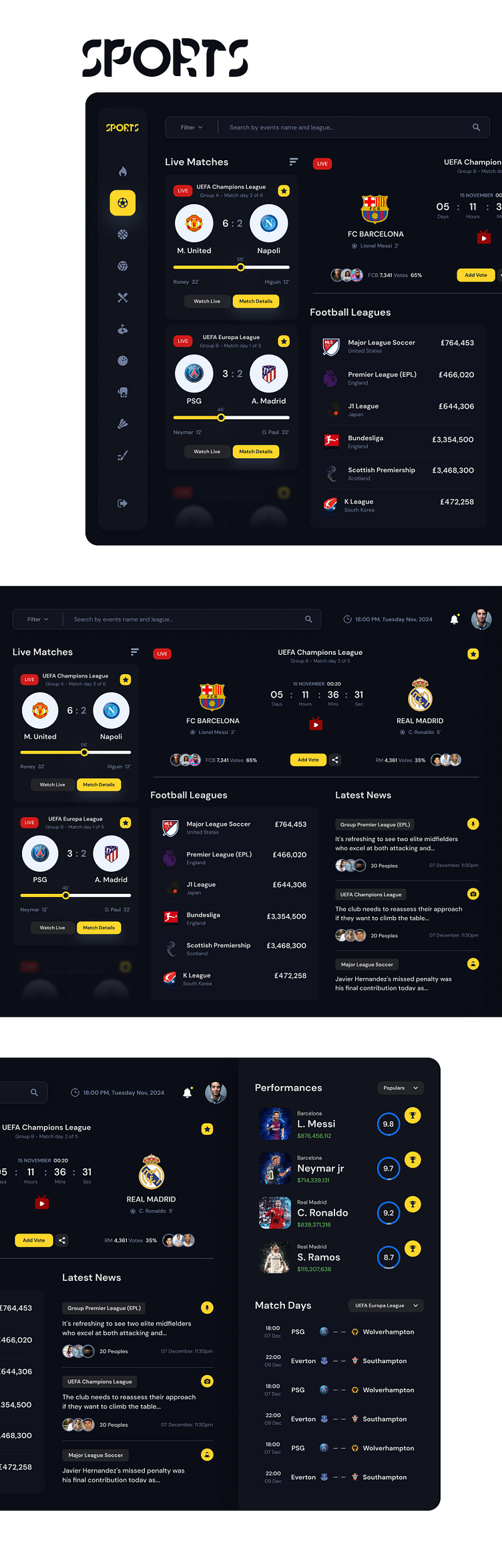 Sports dashboard UI Design by Design_Wizard_47 on Dribbble