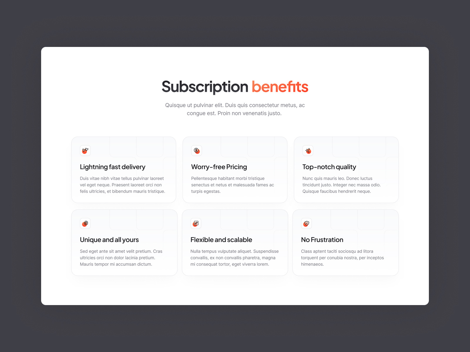 Features section for design and development subscription agency by ...