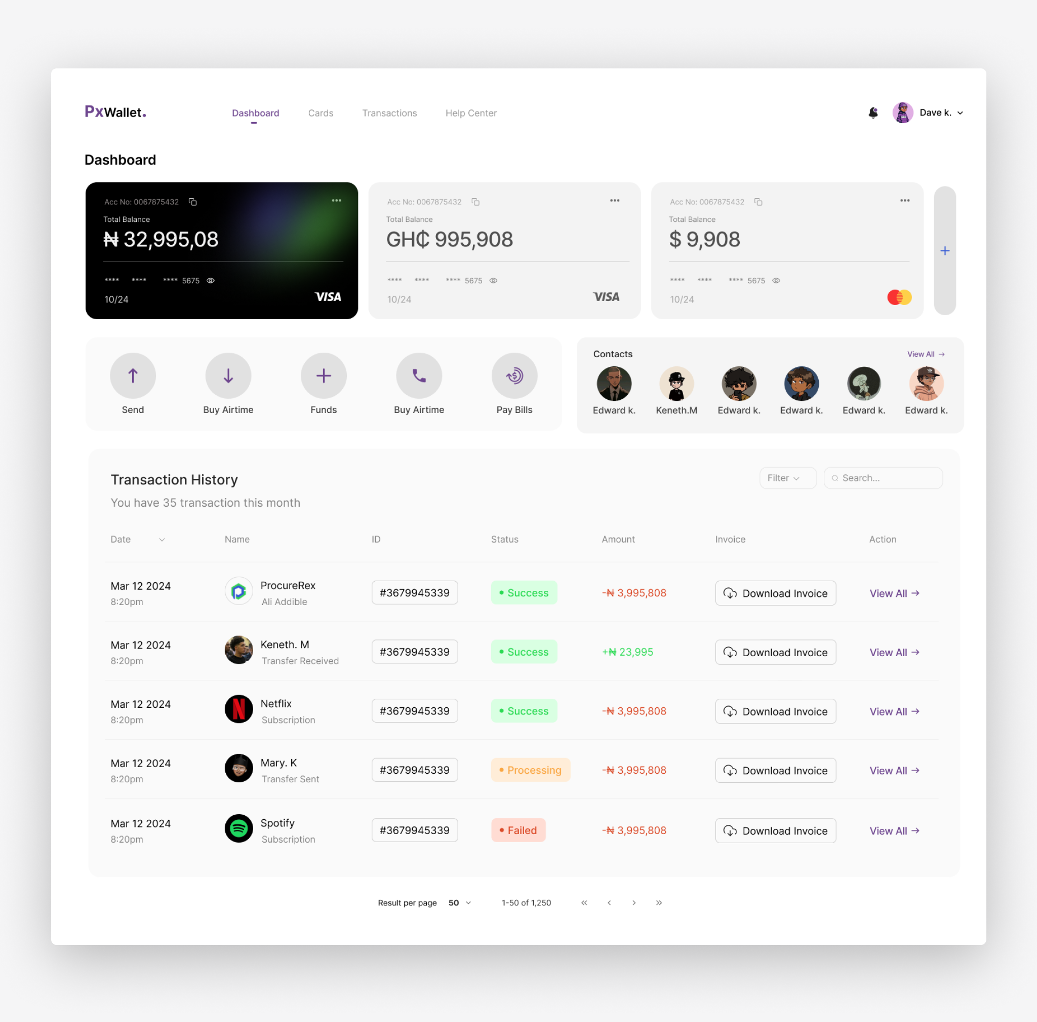 Minimal Fintech Wallet Dashboard by Dave on Dribbble