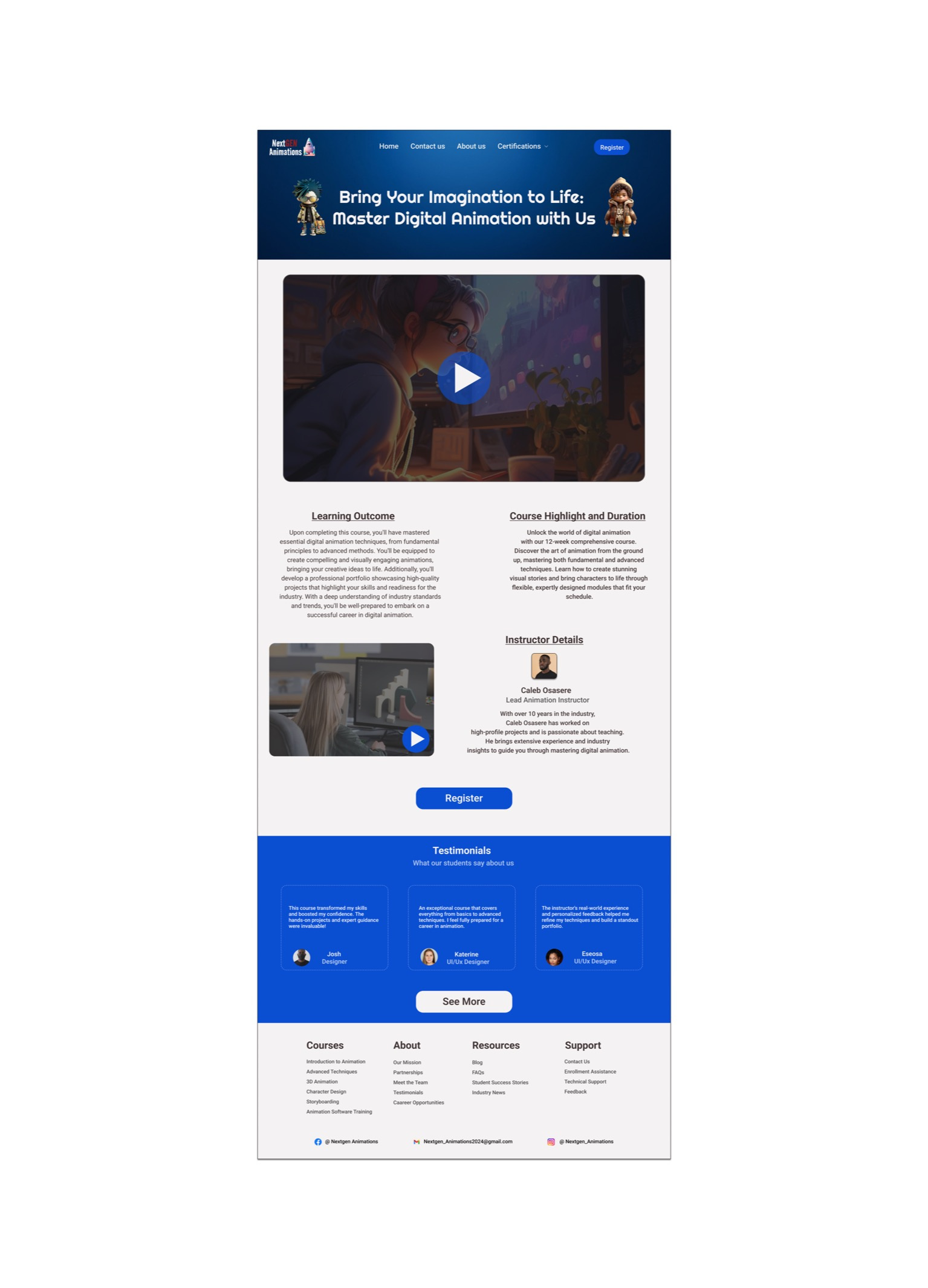 Landing page for a digital animation course by Ikponmwosa Ehigiamusoe ...