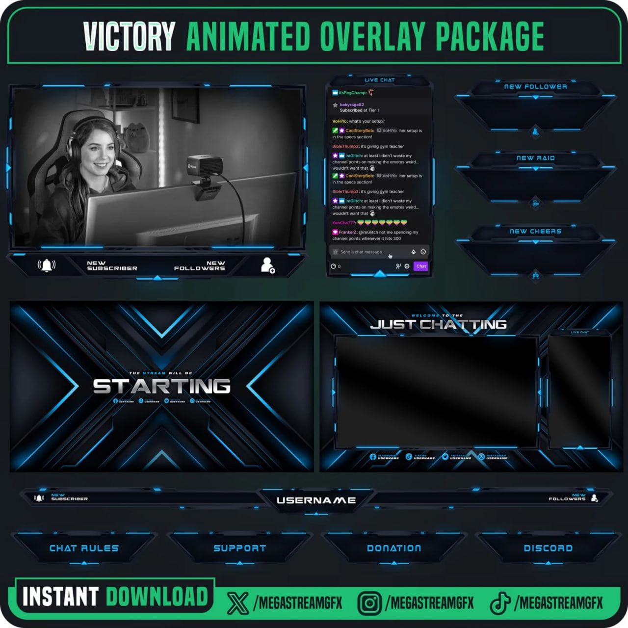 Blue Streaming Overlay | Twitch Overlay by MegastreamGfx on Dribbble