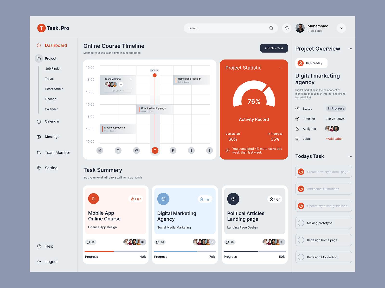 Task.pro- Task management dashboard by Muhammad Shofiuddoula for Zeyox ...