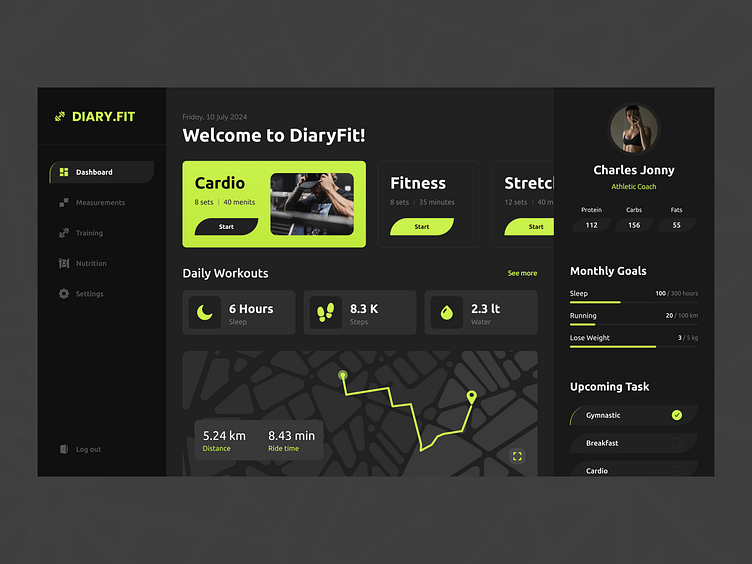 Fitness platform, dashboard | Diary fitness of training progress by ...
