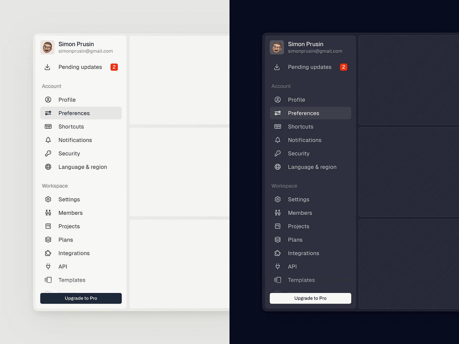 Settings sidebar navigation - Light & dark mode 🌓 by Simon Prusin for ...