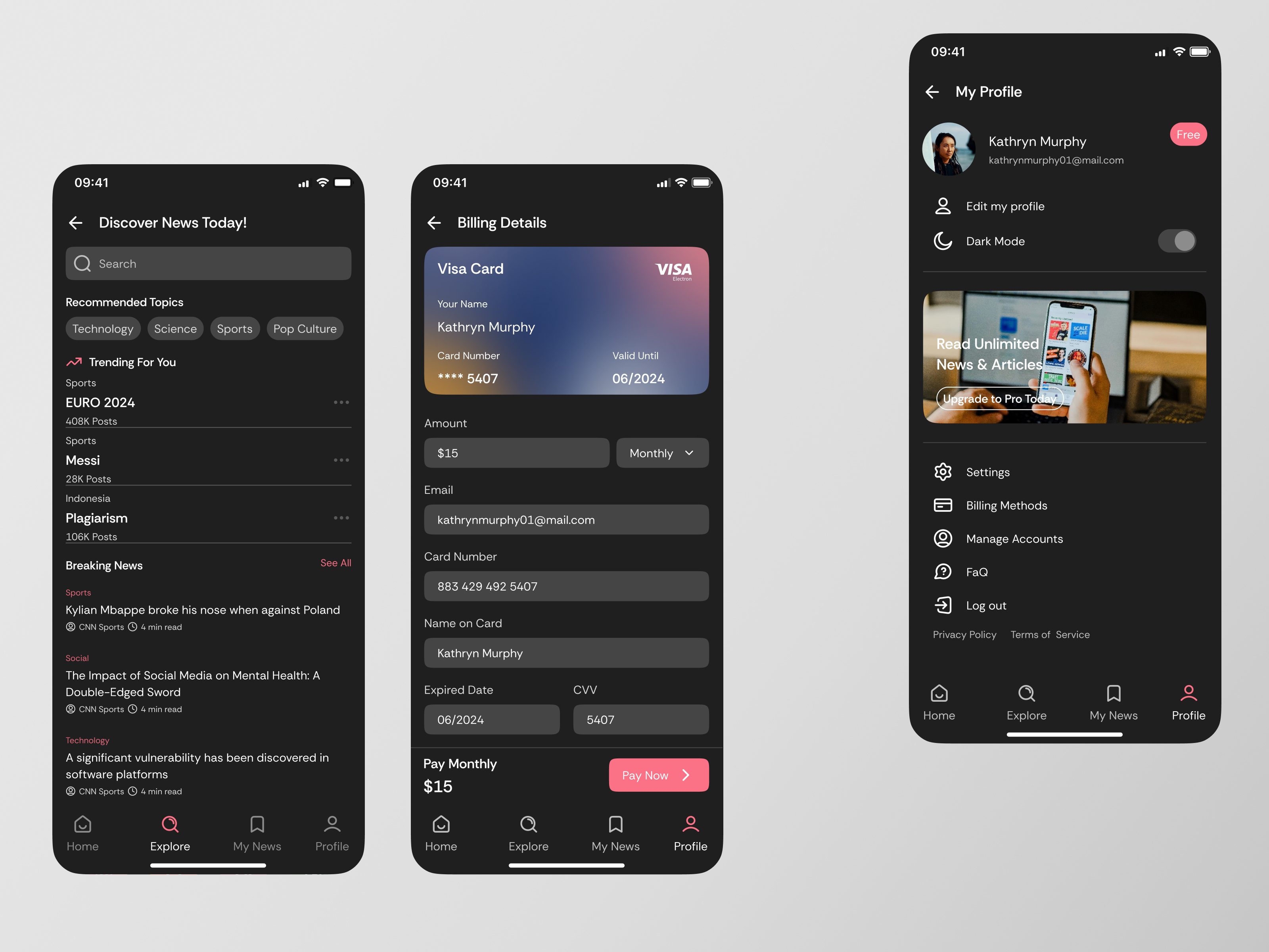 NexGen - News & Article Mobile App UI Kit [Dark Mode Version] by ...