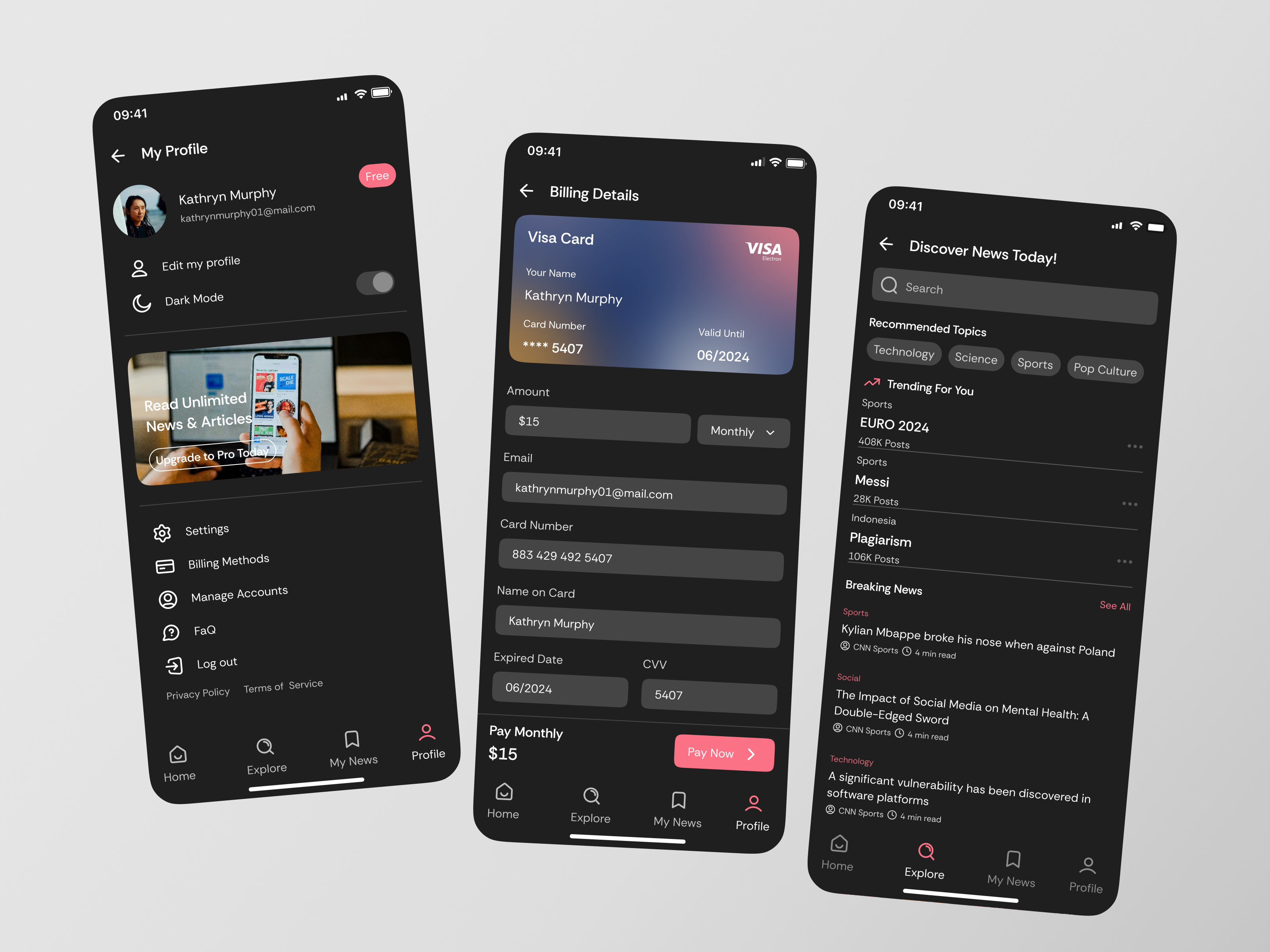 NexGen - News & Article Mobile App UI Kit [Dark Mode Version] by ...