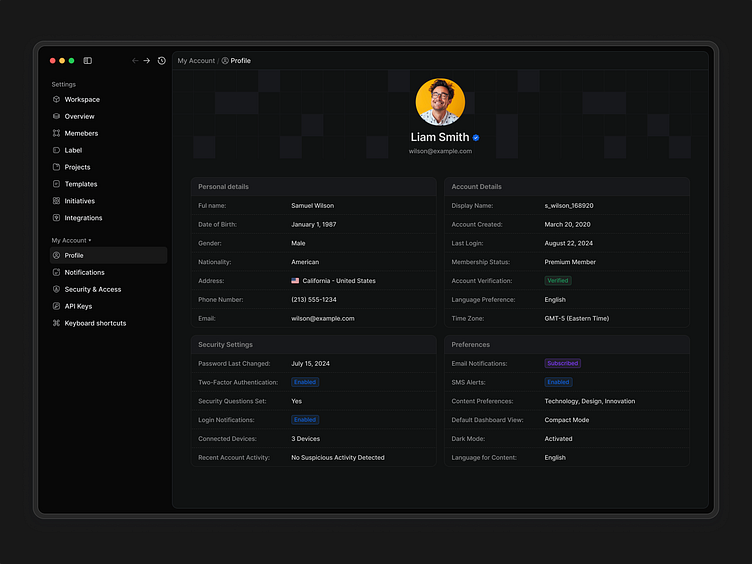 Account Profile Page | Dark mode by Dmitry Sergushkin on Dribbble