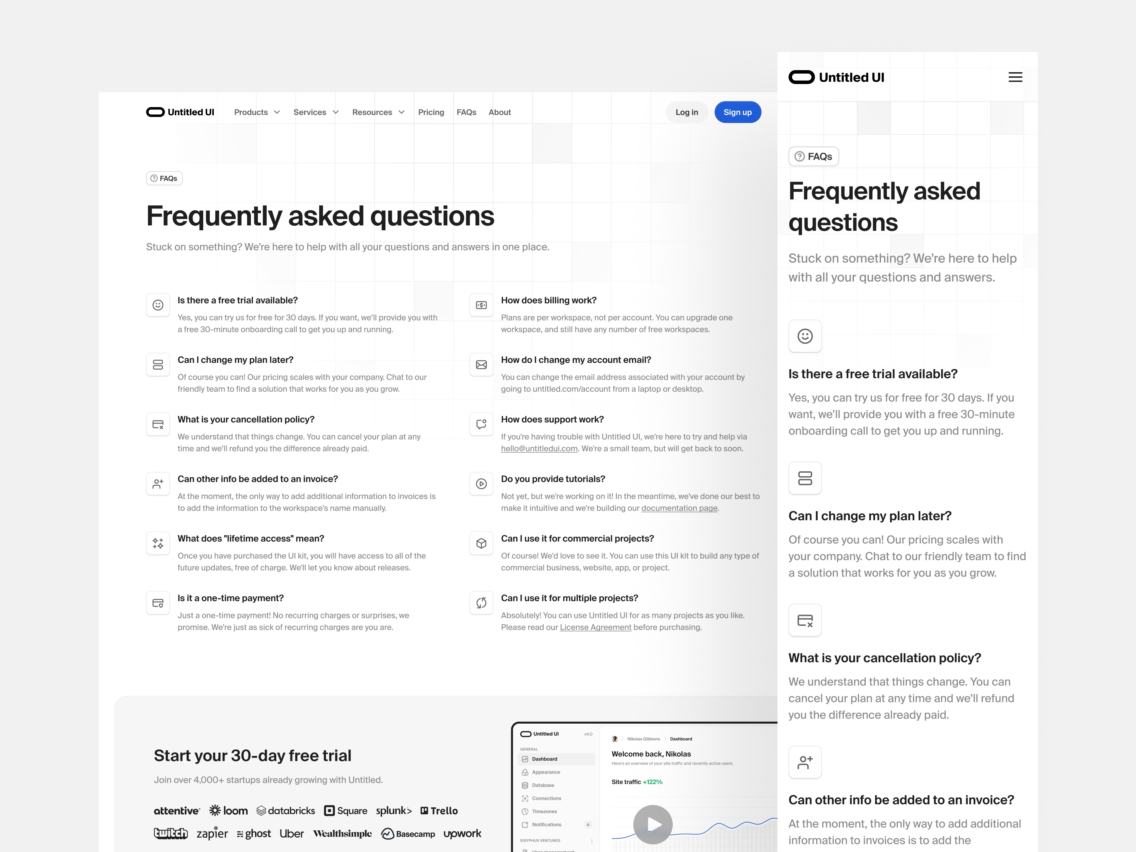 Frequently asked questions (FAQs) — Untitled UI by Jordan Hughes® on Dribbble
