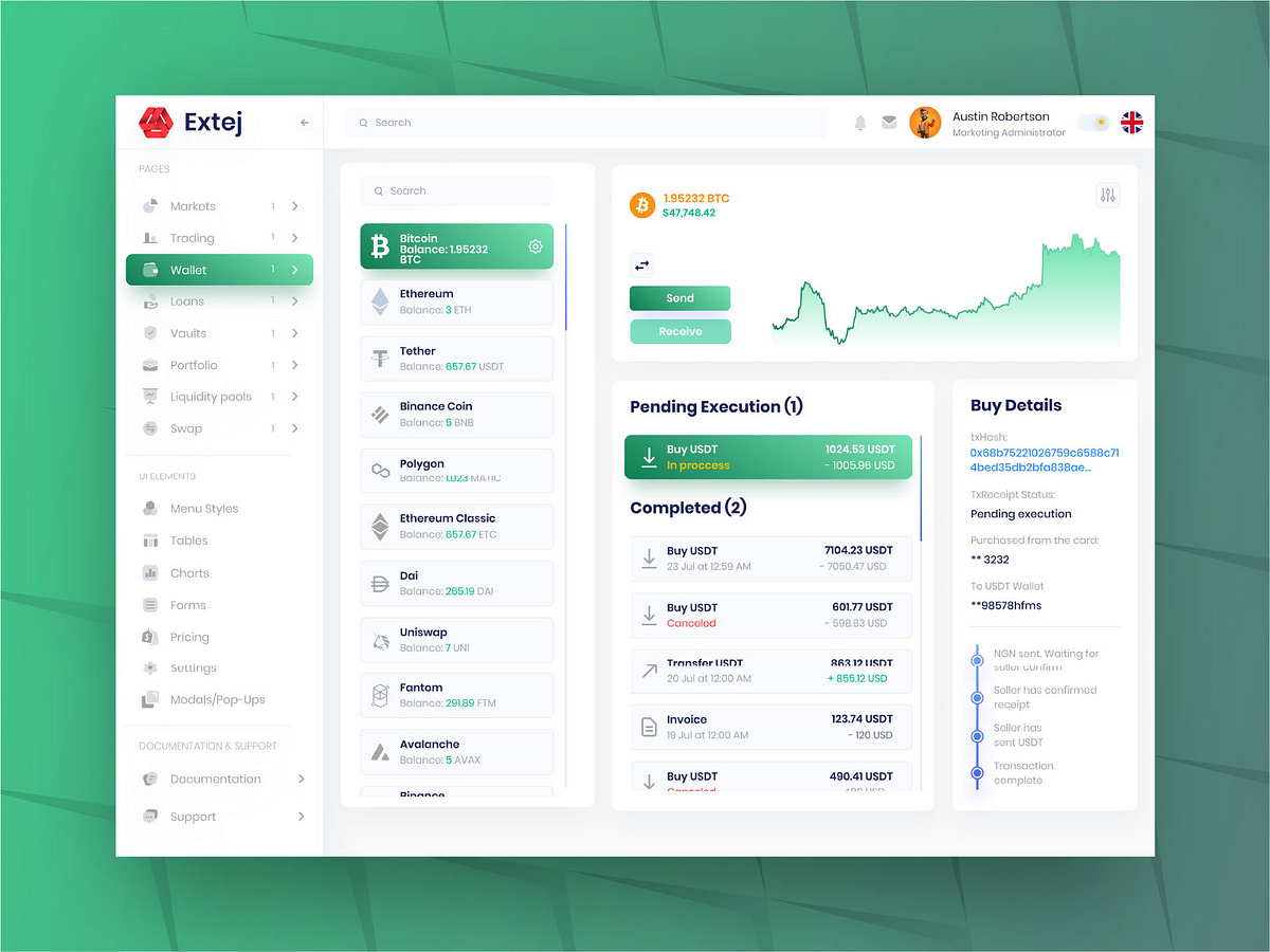 Wallet Page for Crypto Admin & Dashboard React Web Template by Extej UI ...