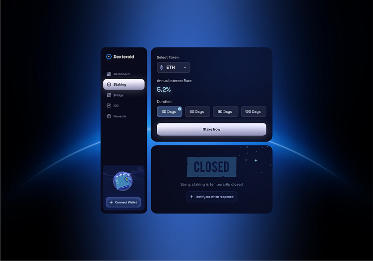 Side Navigation + staking UI Card by Chiaza Okoli on Dribbble