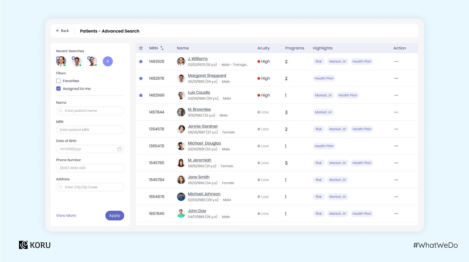 Advanced Search Function in Patient Look-up List by Koru UX Design on ...
