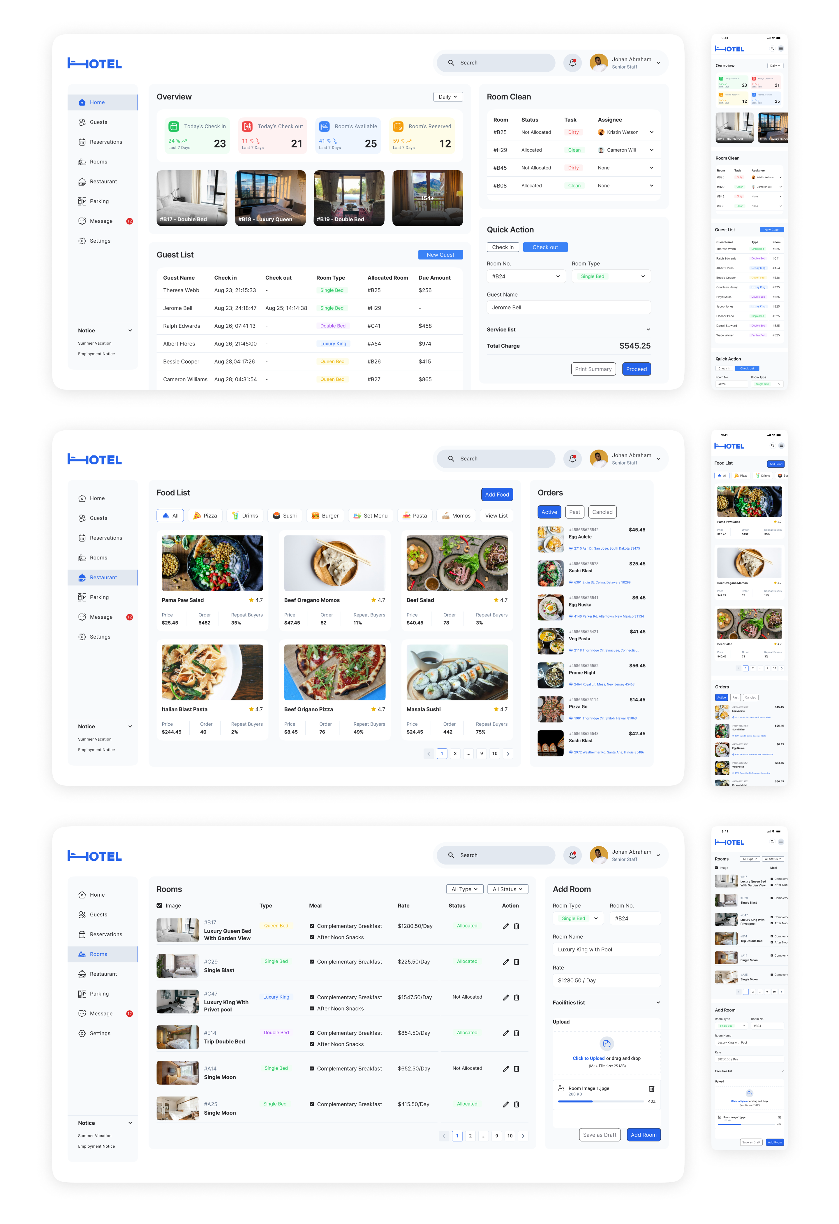 Hotel Management System Dashboard UI Design by Opedia Studio on Dribbble