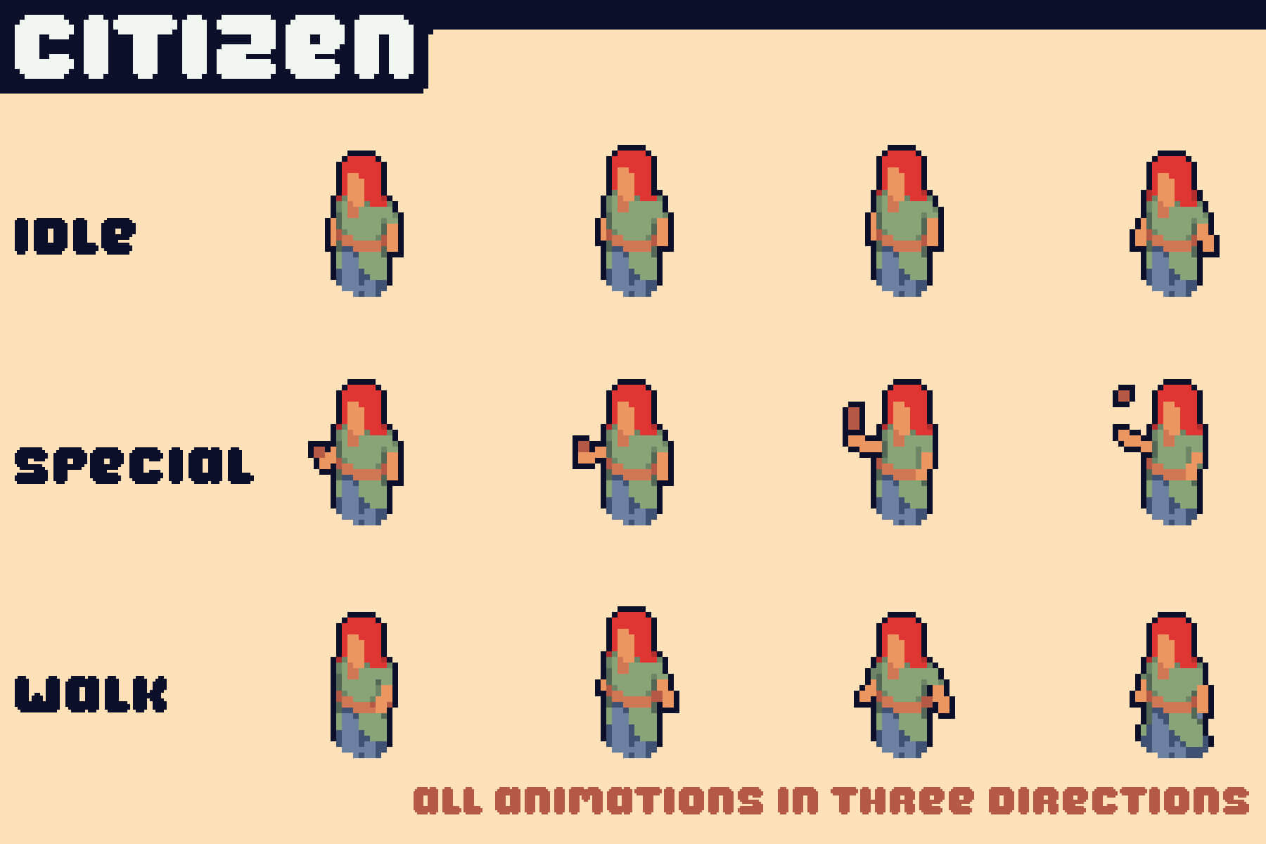 Free Pixel Citizens for Top-Down Tower Defense by 2D Game Assets on ...