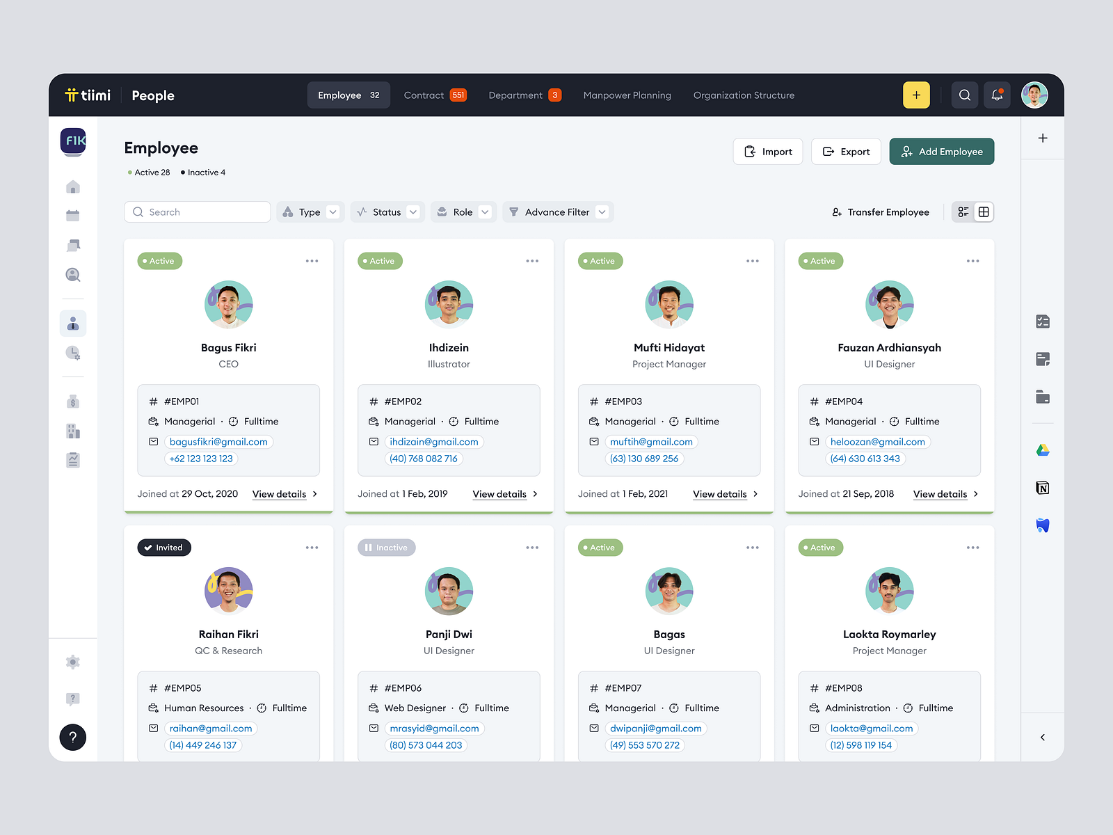 Tiimi - Employee List Grid View in the SaaS HR Management System by Bagus Fikri for Fikri Studio ...