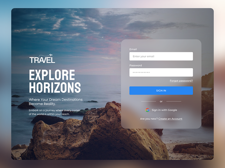 Travel Login page by NETULR® on Dribbble
