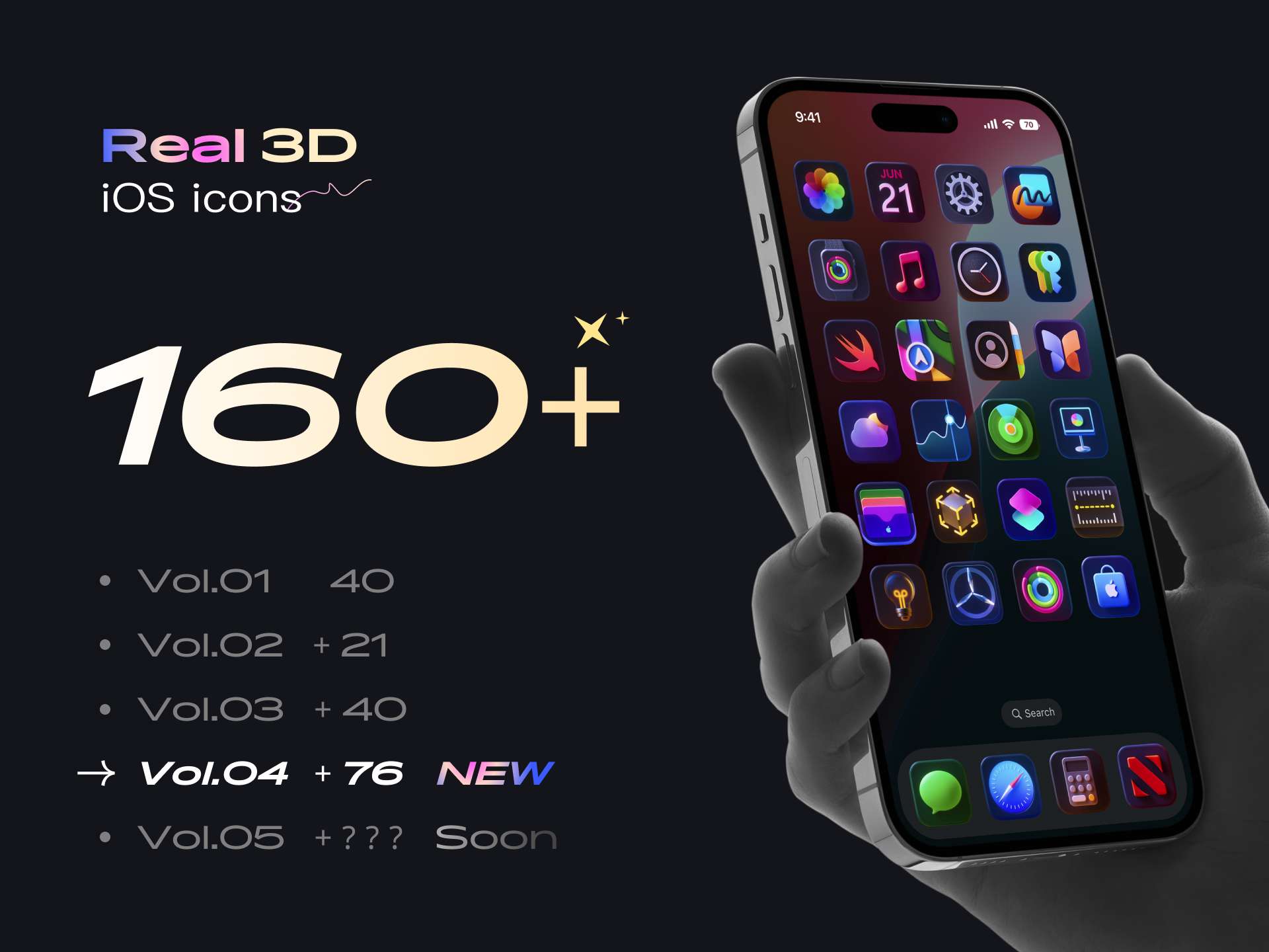 Dark Mode 3D icons update by Vikiiing for Vitality Studio on Dribbble