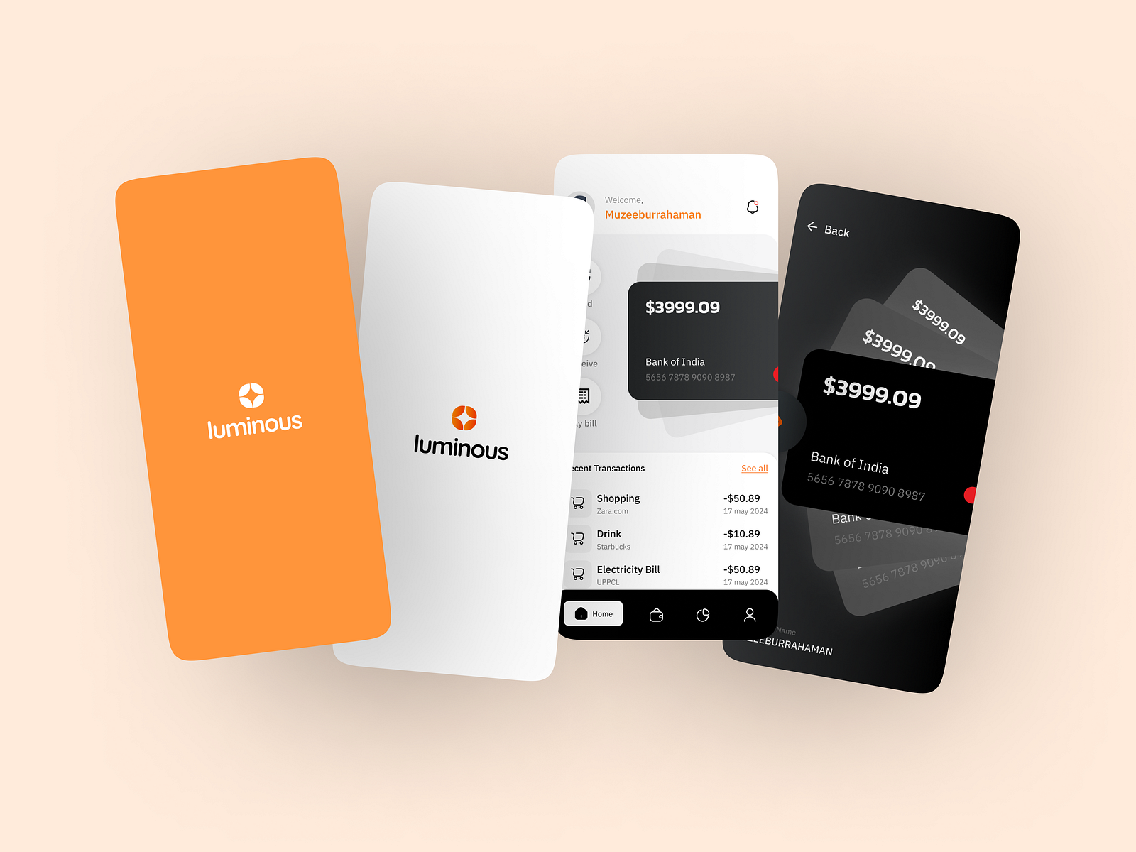 Fintech App UI(luminous) by Muzeeb Urrahaman on Dribbble