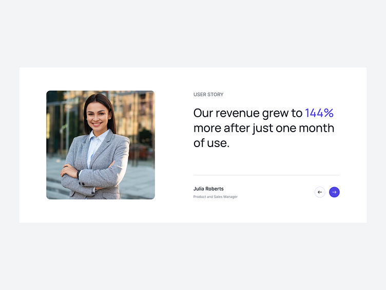 Split image and description testimonial section by Pagedone on Dribbble
