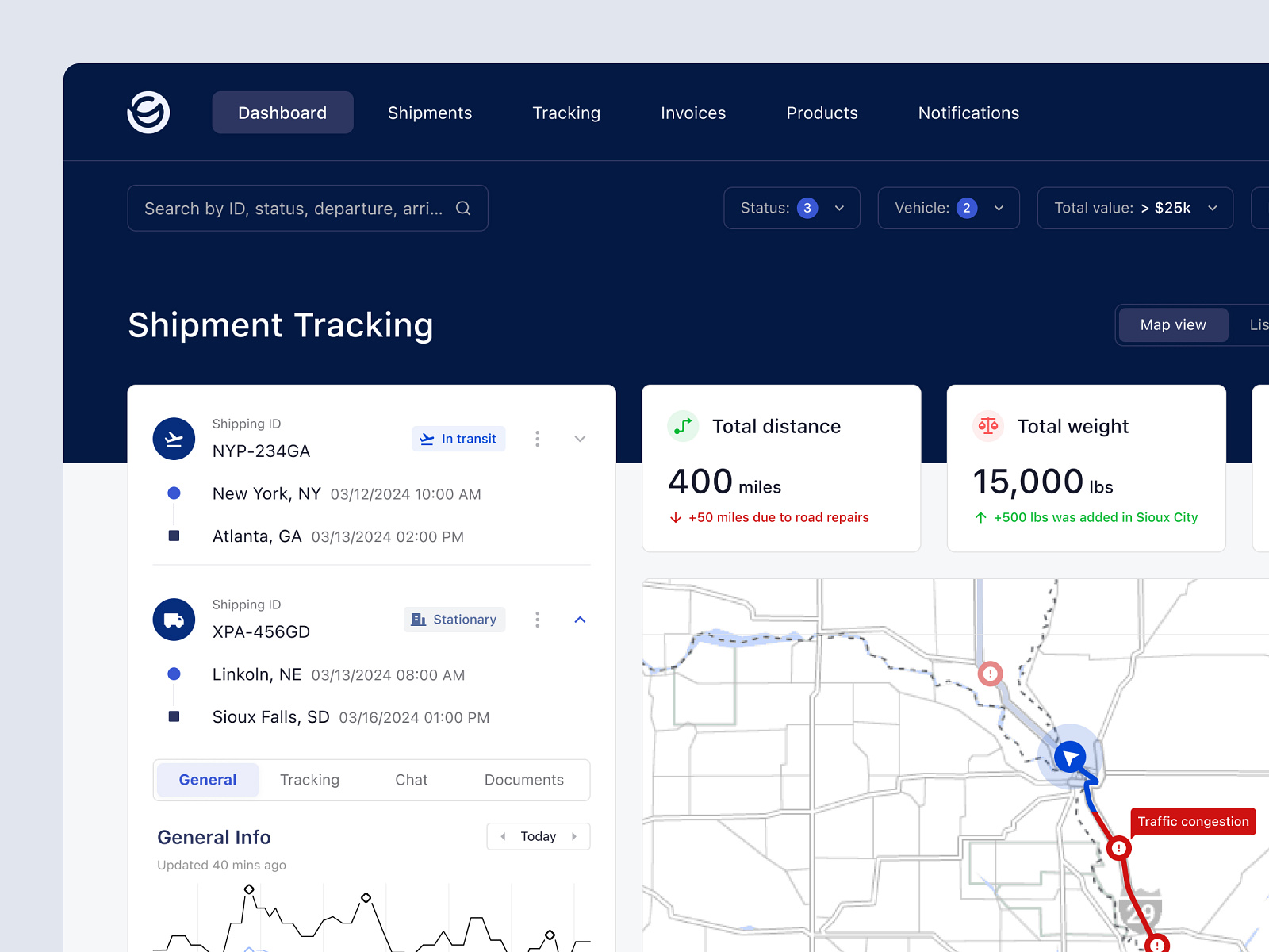 Dynamic Map and List-Based Shipment Tracking Dashboard by Ksenia for ...