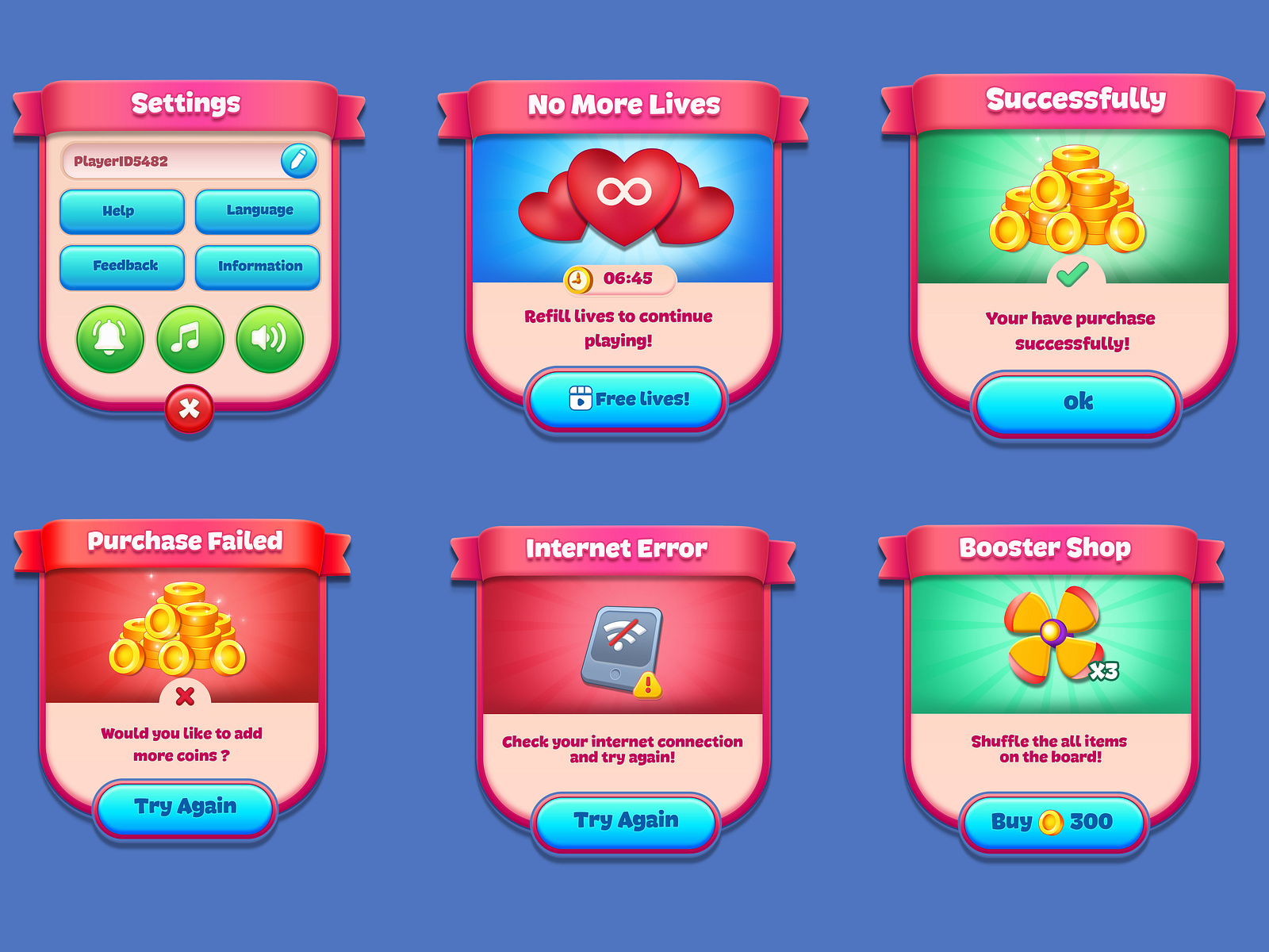 Casual Game UI Popup, Set of Game window Screens, Game UI 2D by ...