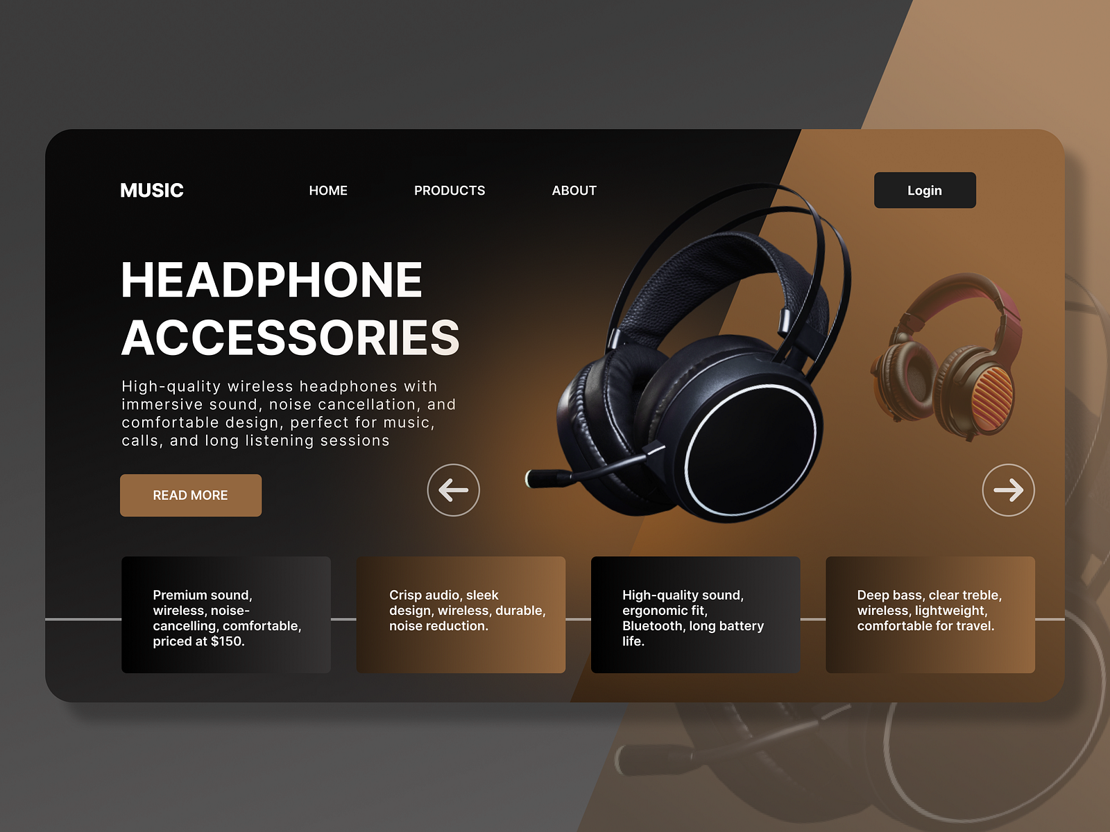 Headphone website landing page design by Abhiram M Anil on Dribbble