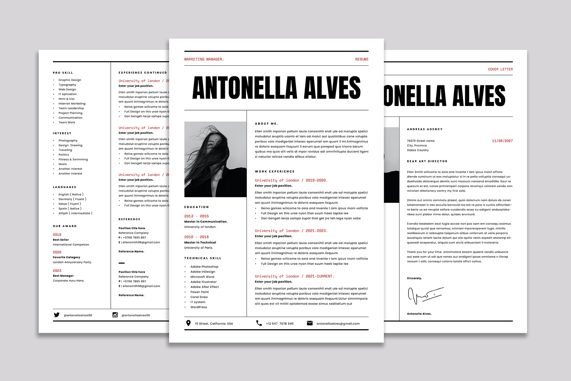 Modern Resume Template for canva, word, pages, Indesign by Occy Design ...