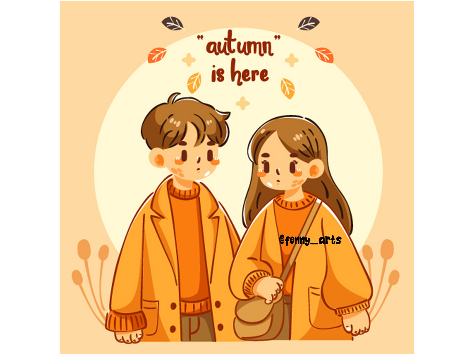 Hand Drawn Cartoon Illustration Cute Couple Autumn by Fenny Apriliani ...