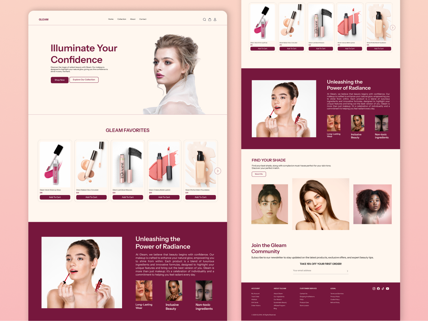 GLEAM - Makeup Brand Website Landing page Design by Khansa Waheed on ...