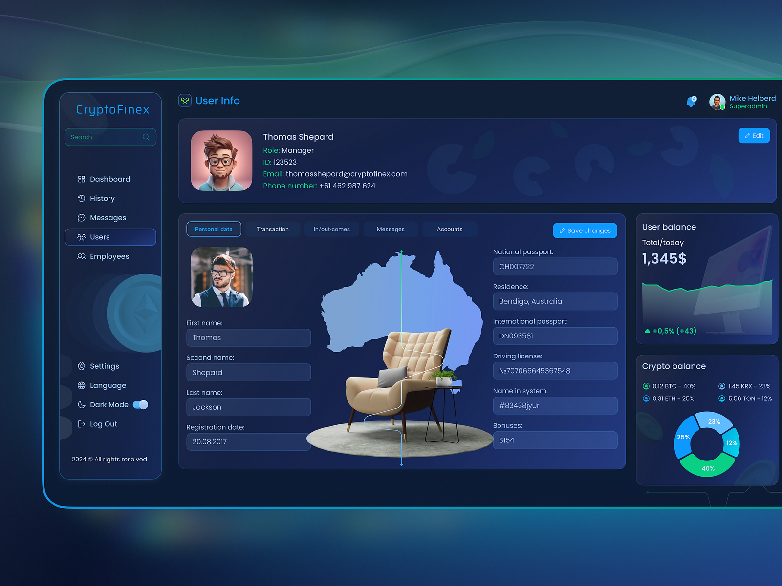 Superadmin Crypto Control – User Info Page (Dark Mode) by Tamara ...